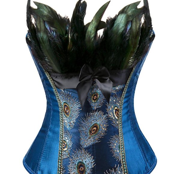 Tops | Greenblue Peacock Feather Xxl Corset Bustier Lace Up | Poshmark